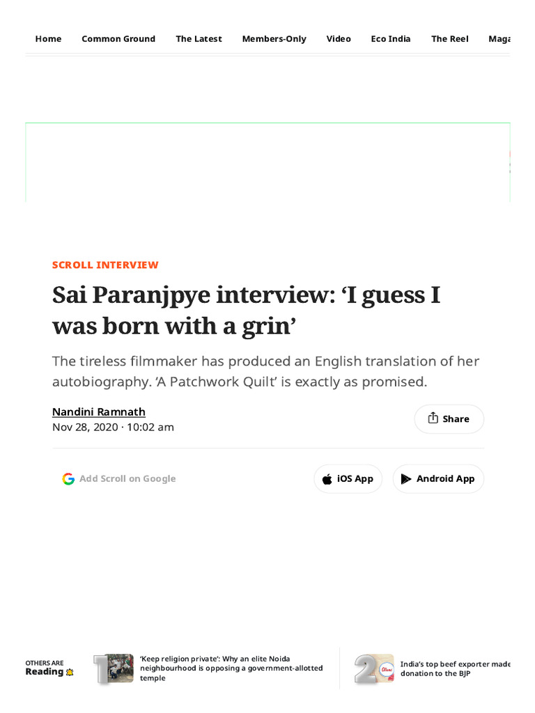 Sai Paranjpye On Her Memoir A Patchwork Quilt - I Guess I Was Born With ...