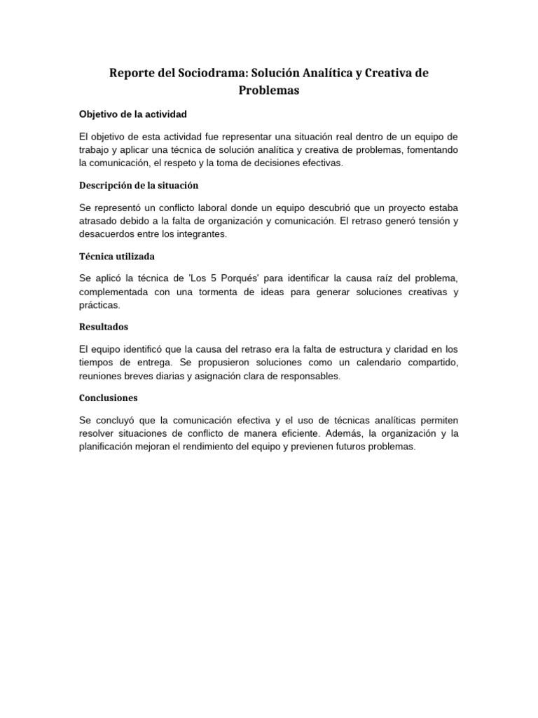 Reporte Sociodrama Habilidades Directivas | PDF