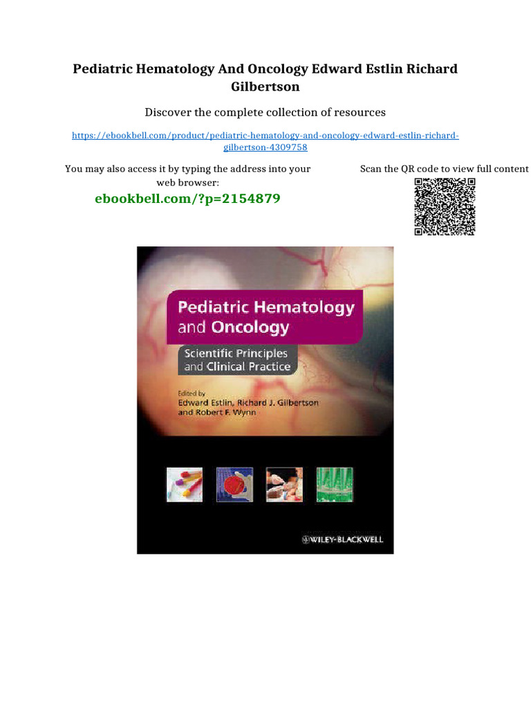 Pediatric Hematology and Oncology Edward Estlin Richard Gilbertson Full ...