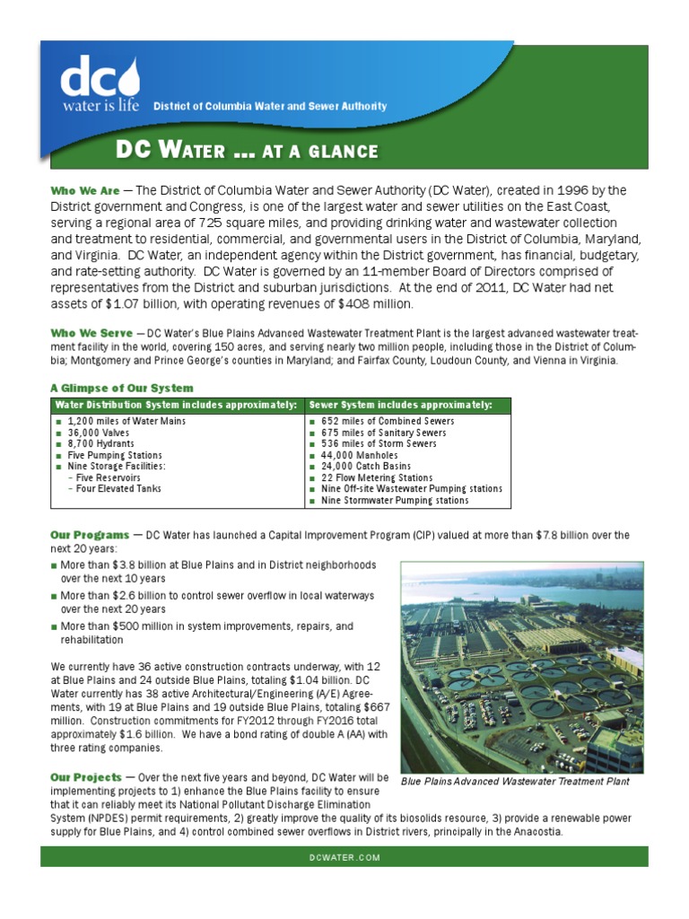 Dcwater Factsheet 2012 | PDF | Combined Sewer | Infrastructure