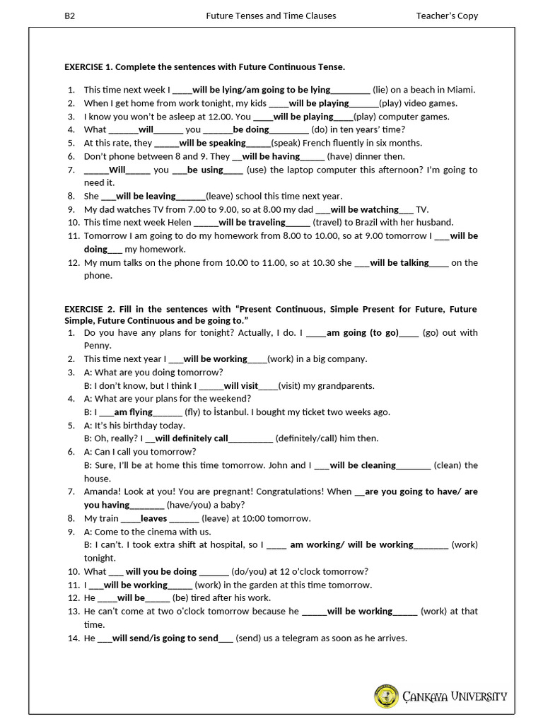 Future Tenses and Time Clauses Practice - B2fut001t | PDF | Language ...