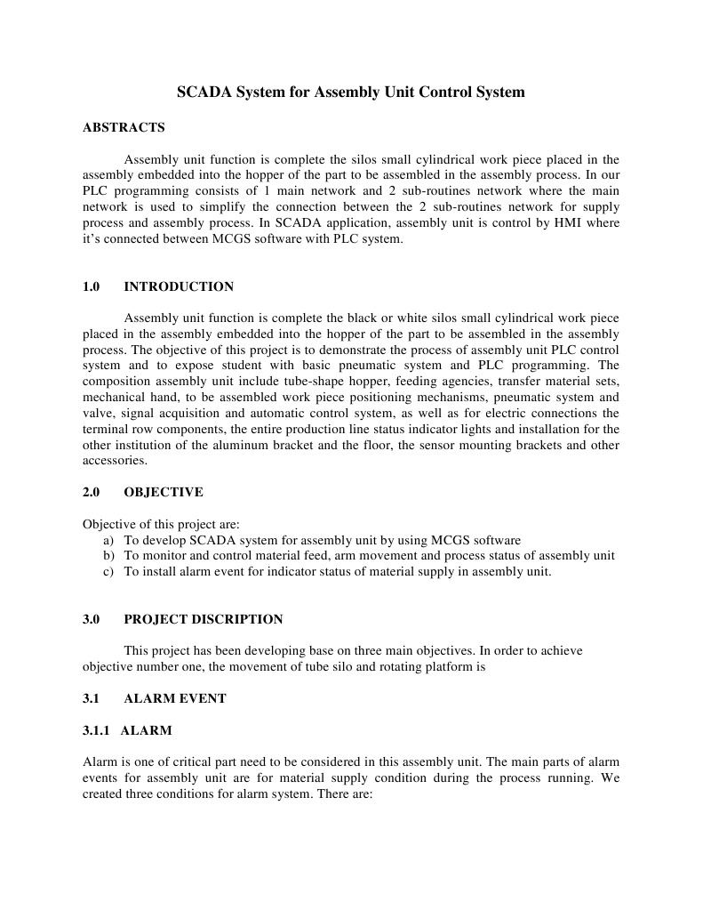 SCADA System For Assembly Unit Control System | PDF | Scada | User Interface
