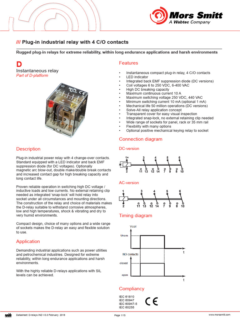 Mors Smitt - D-BR4-Relay - Data Sheet | PDF | Relay | Diode