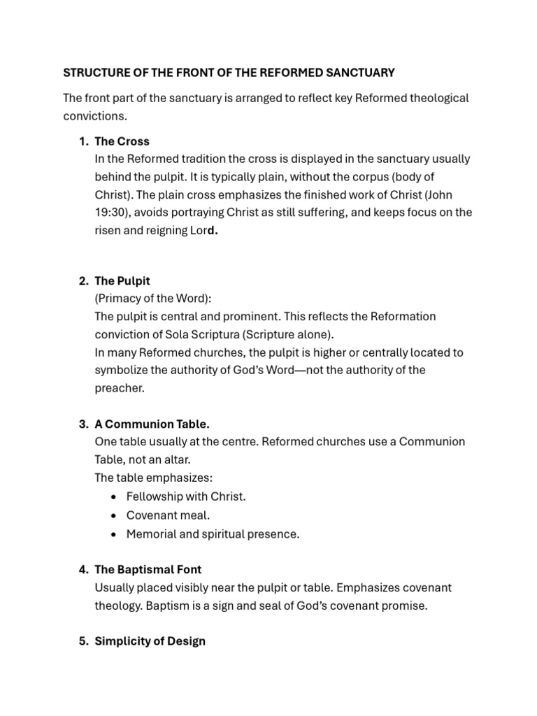 Structure of The Front of The Reformed Sanctuary | PDF