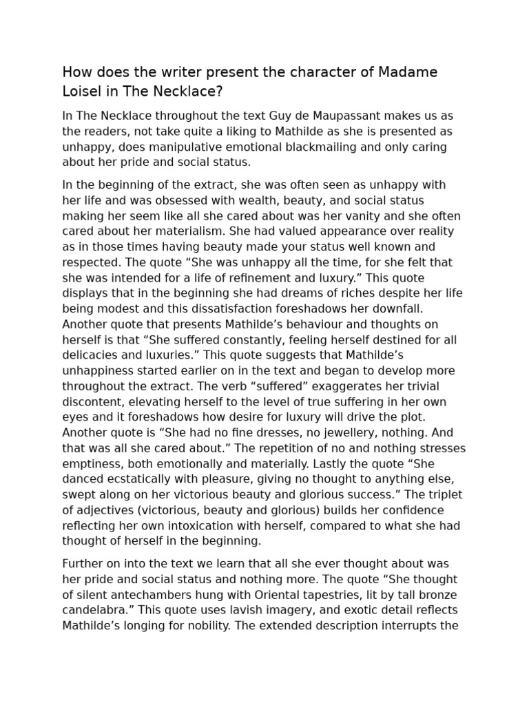 The Necklace Umaihabeeba Essay | PDF
