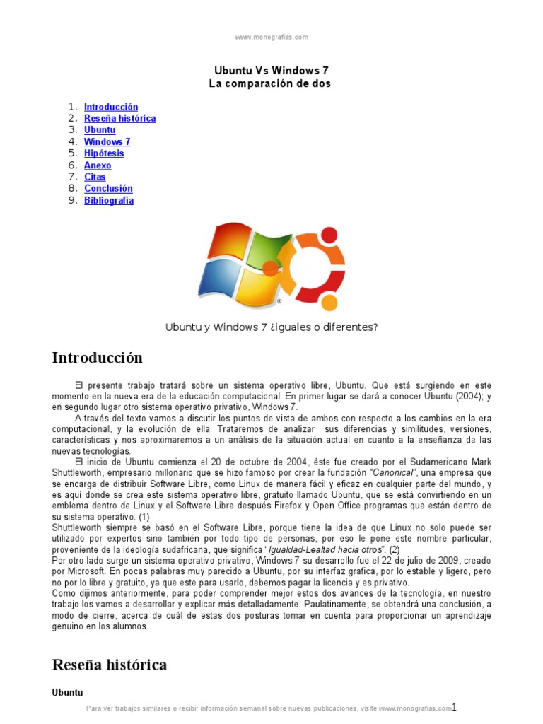 Comparativa: Ubuntu vs Windows 7 | PDF | Ubuntu (sistema operativo ...