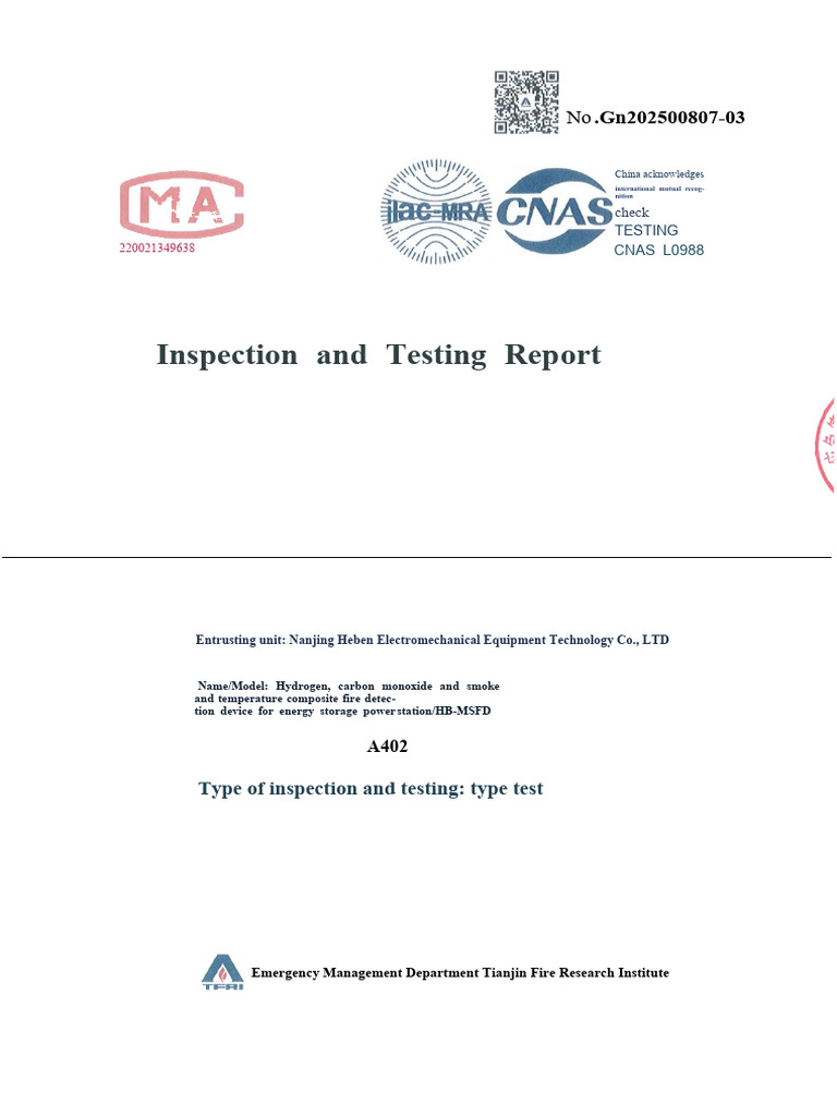 HB-MSFD-A402 Type Test Report | PDF | Sensor | Smoke