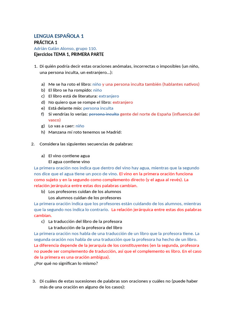 Lengua Española 1 Práctica 1 | PDF | Palabra | Adverbio