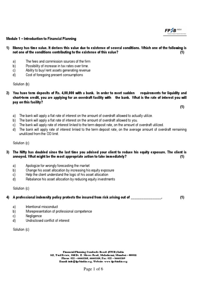 Module 1 CFP Mock Test | PDF | Interest | Overdraft