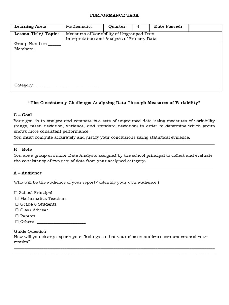 Performance Task 1 - Finale | PDF | Variance | Data Analysis