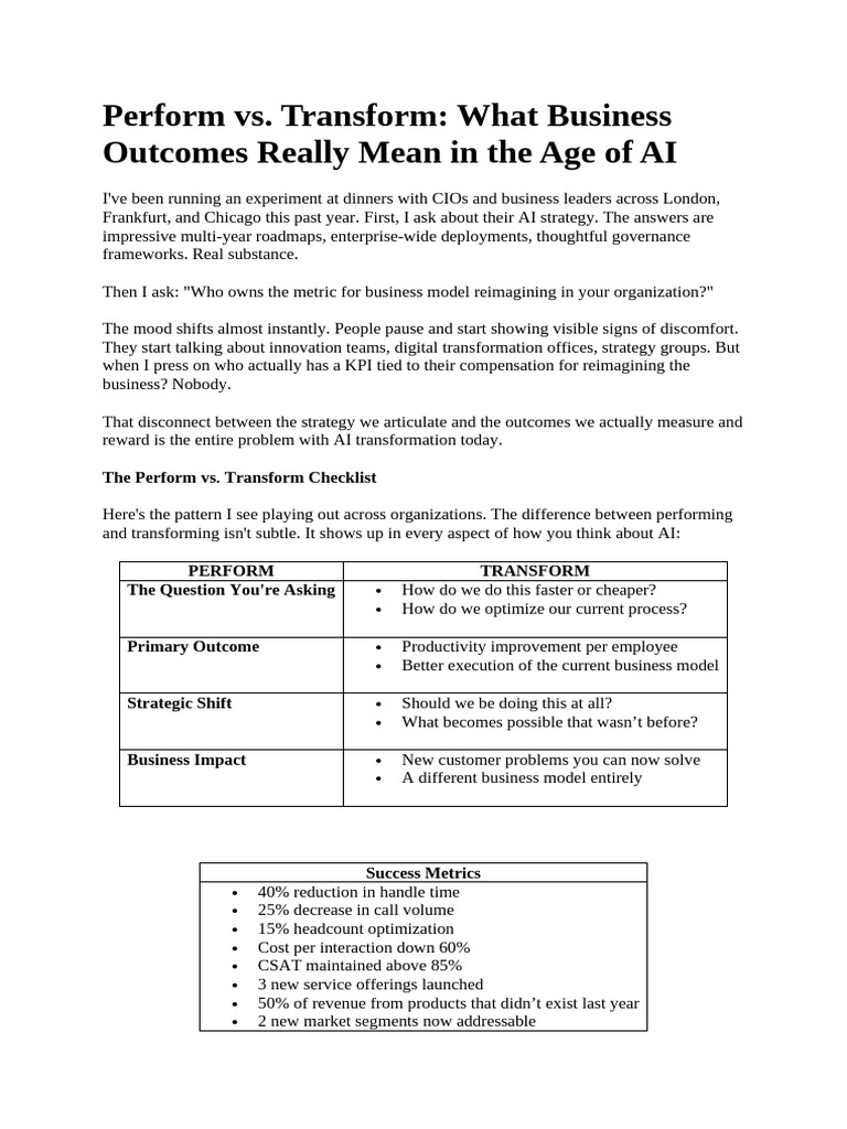 Perform Vs Transform | PDF | Performance Indicator | Artificial ...