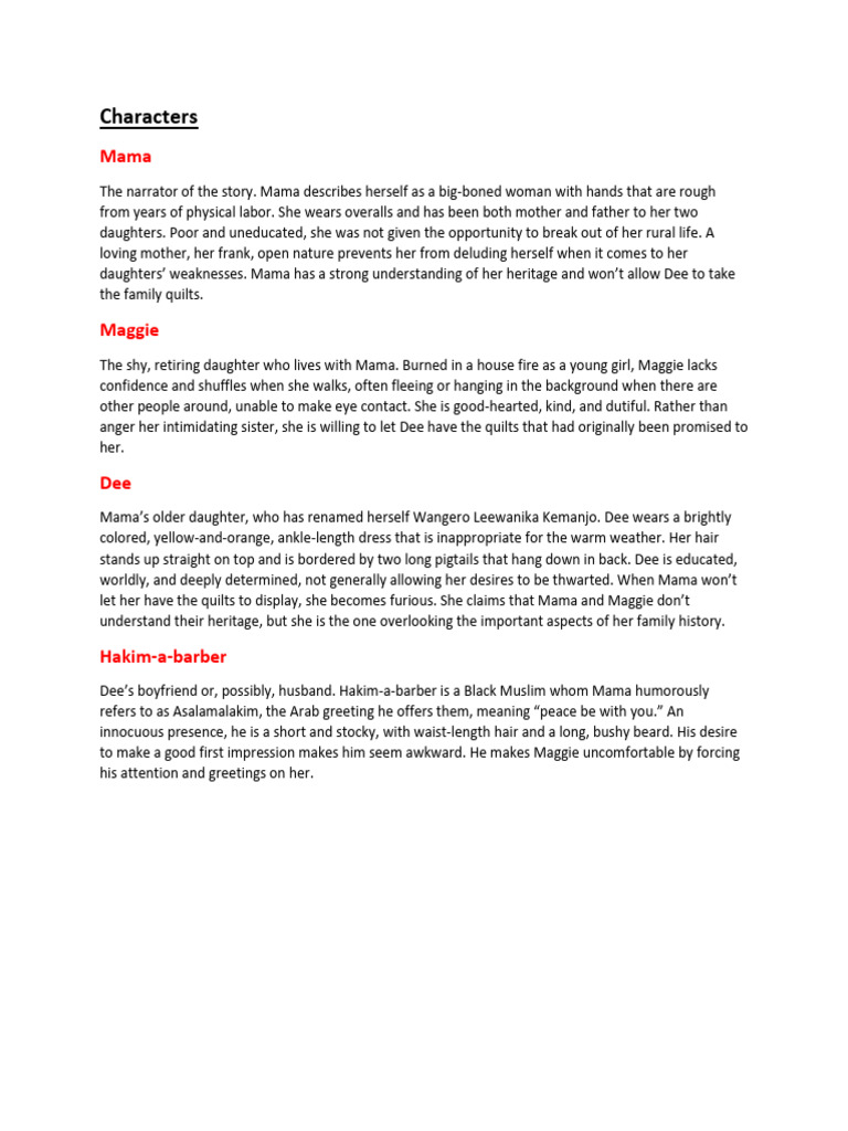 Everyday Use Summary and Questions | PDF | Quilt