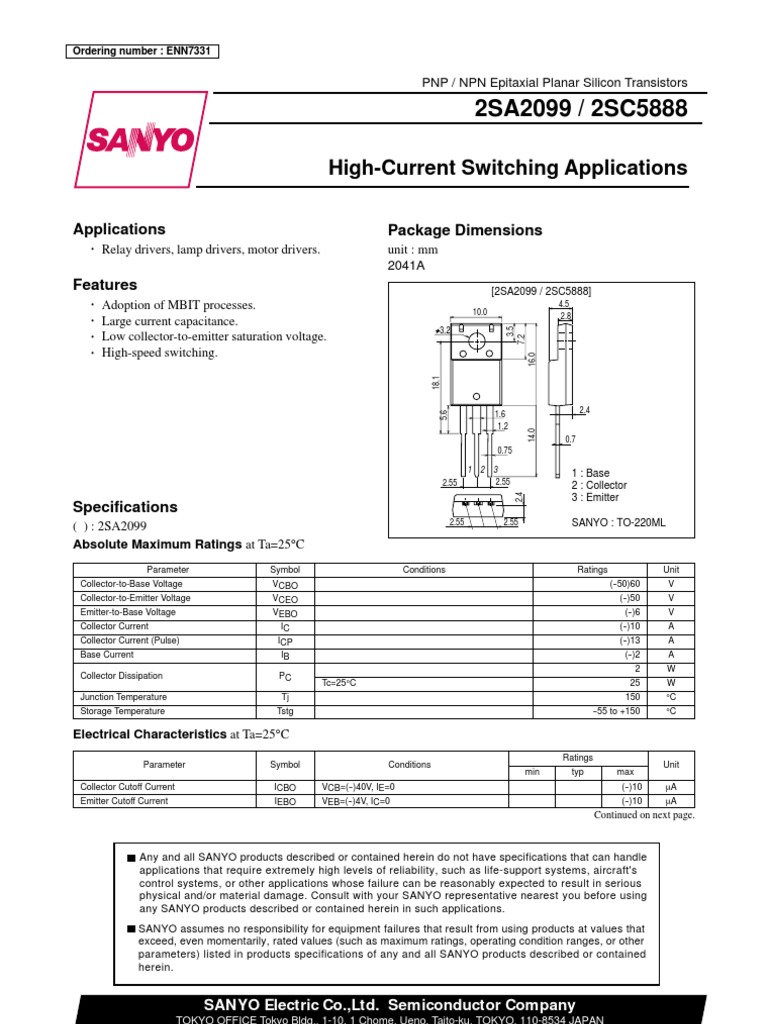 C5888 - A2099 Datasheet PDF | PDF | Bipolar Junction Transistor | Computer Engineering