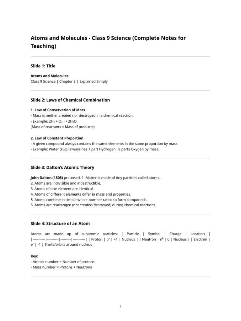 Atoms and Molecules Slides | PDF | Mole (Unit) | Atoms