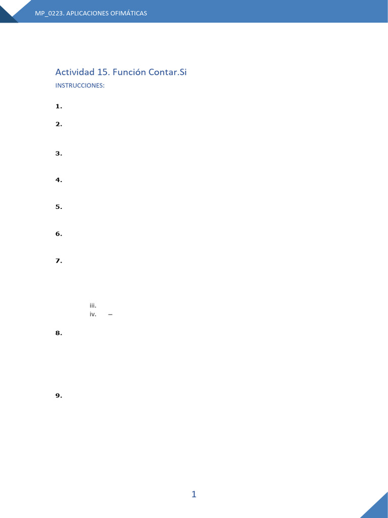 Actividad 15. Función Contar.si | PDF