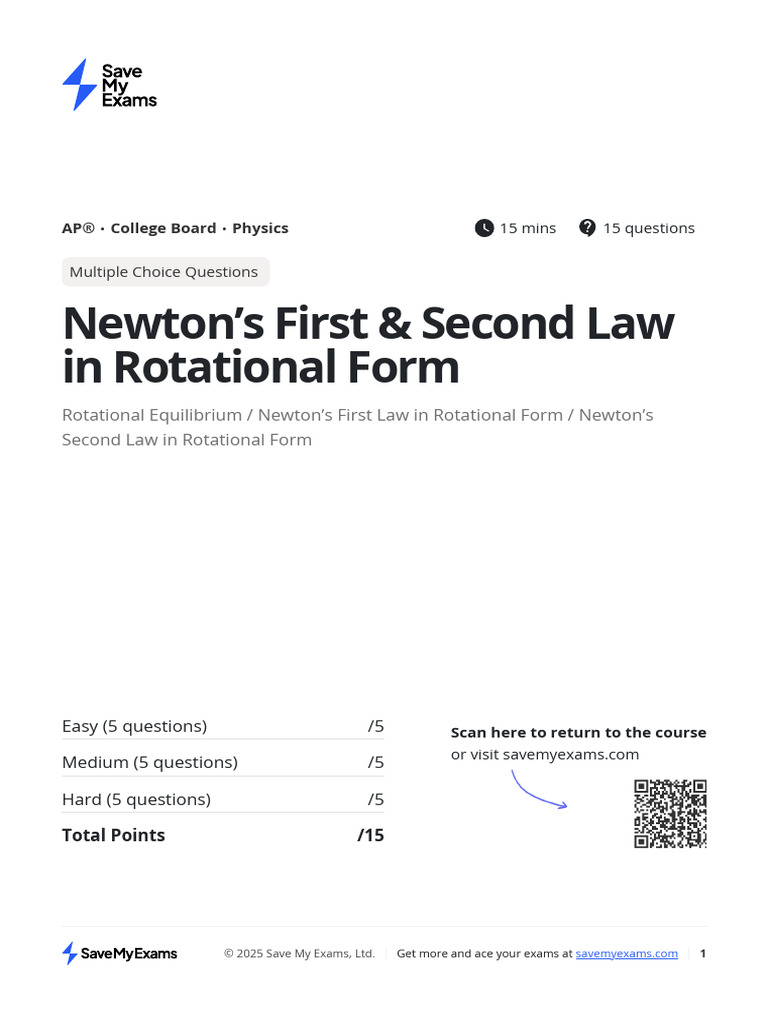 AP Phyiscs Unit 6 Newton's Law MCQ | PDF | Rotation Around A Fixed Axis ...