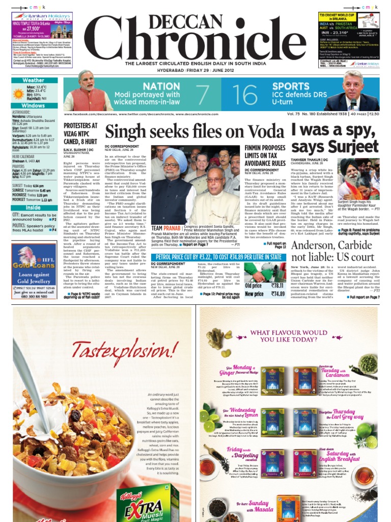 Daily Newspaper Report from The Deccan Chronicle Covering Local ...