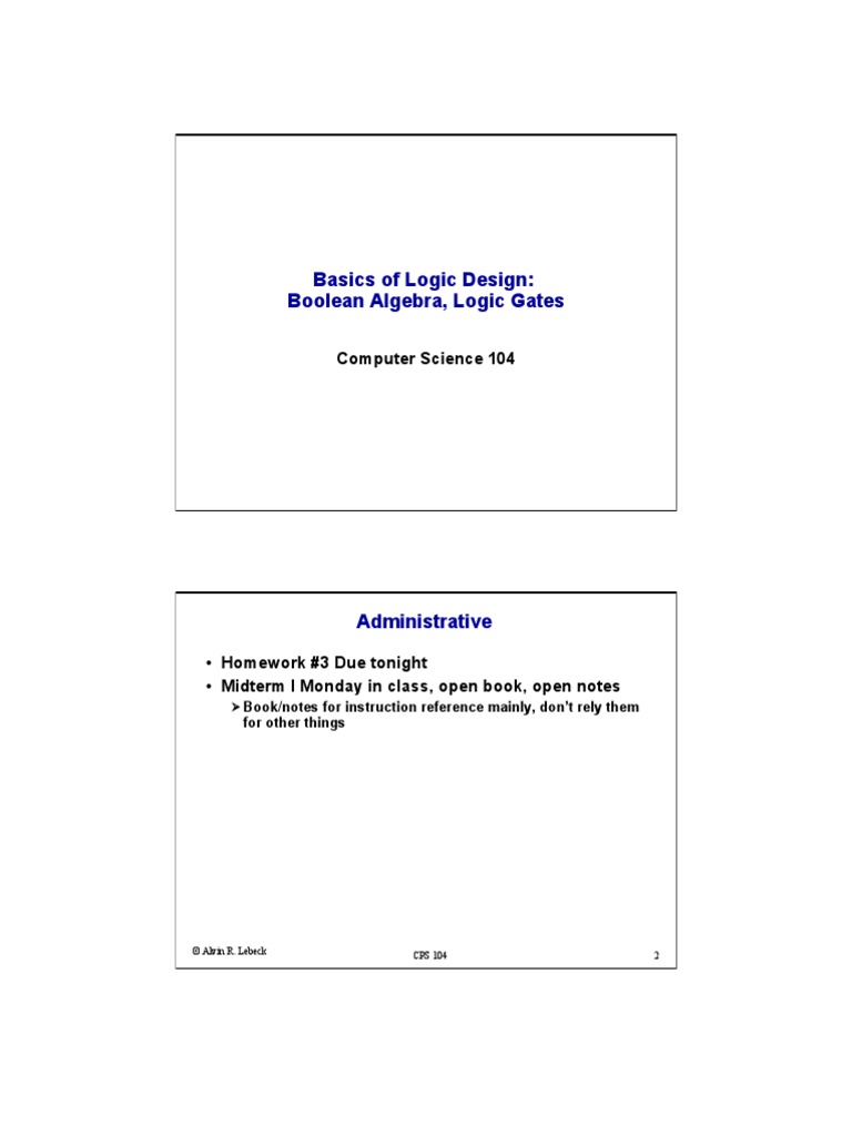 Basics of Logic Design: Boolean Algebra, Logic Gates: Computer Science ...