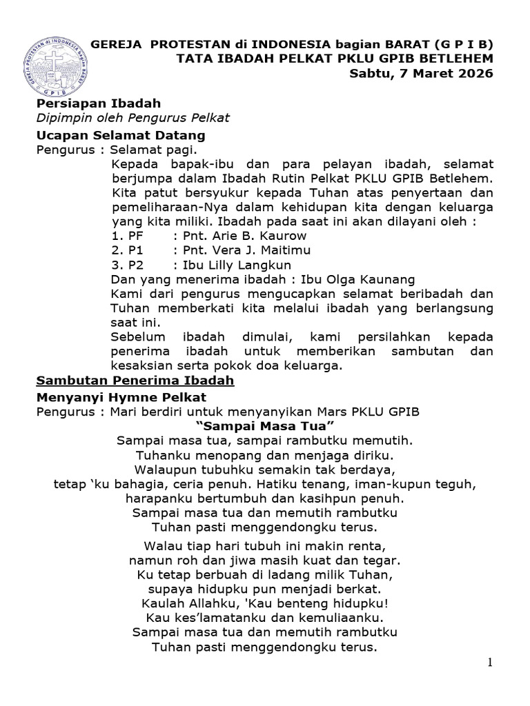 Tata Ibadah Pelkat Pklu 7 Maret 2026 | PDF