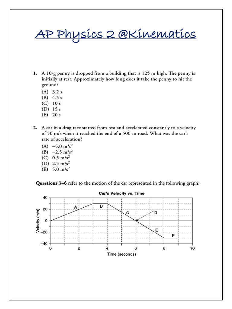 AP Physics 2@kinemaics@ | PDF | Speed | Acceleration