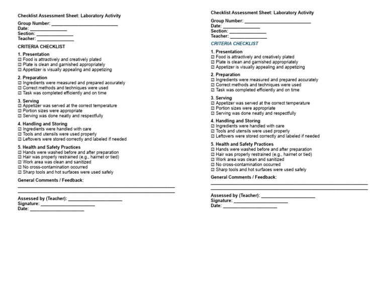 Laboratory Assessment Sheet | PDF