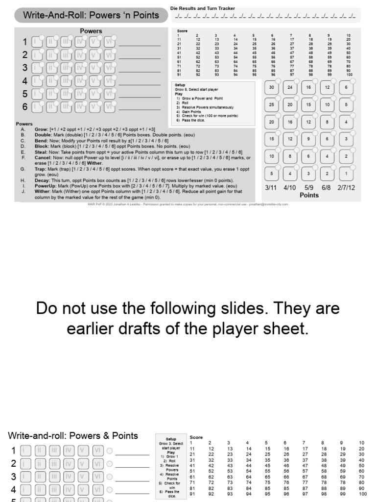 Write and Roll Powers N Points Play Sheet | PDF