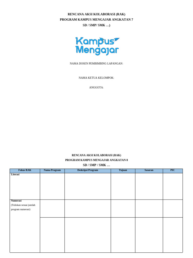 Contoh Draft Rak Kampus Mengajar 8 2024 | PDF