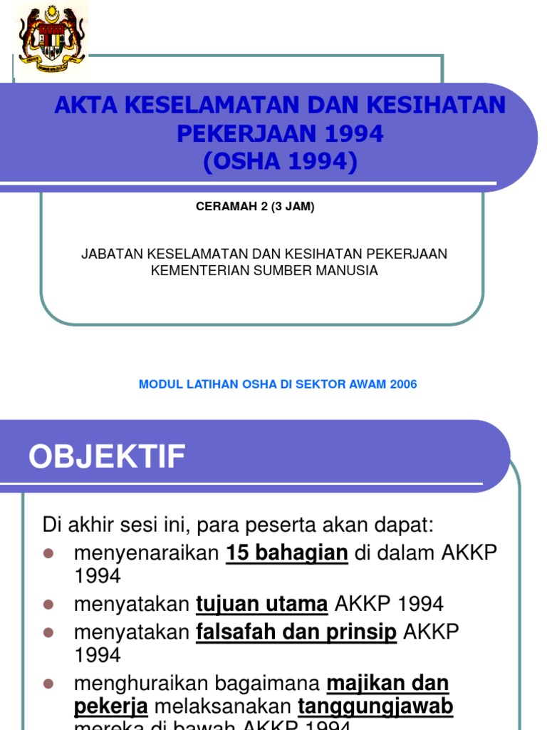 Akta Keselamatan Dan Kesihatan Pekerjaan 1994 | PDF