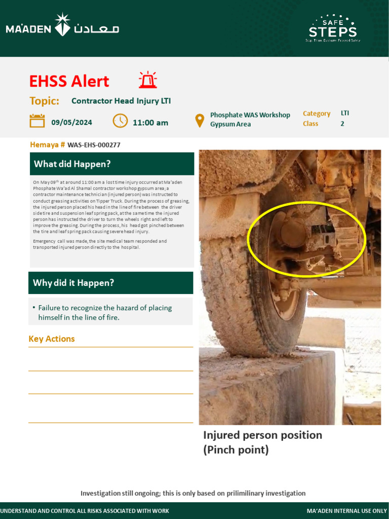 205 EHSS Alert - Class 2 - LTI - Phosphate BU - MWSPC PAP Gypsum Area ...