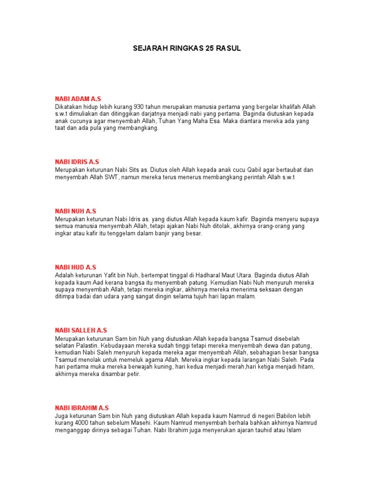Sejarah Ringkas 25 Rasul | PDF