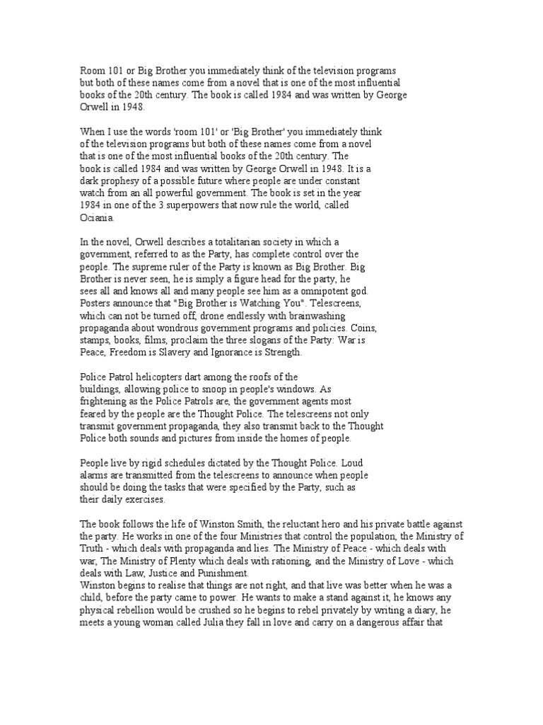 Room 101 | PDF | George Orwell | Politics (General)