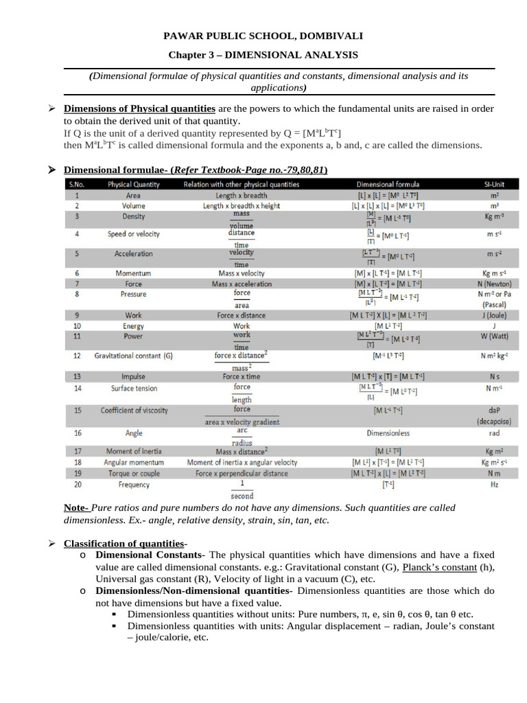 3 Dimensional Analysis | PDF | Quantity | Physics