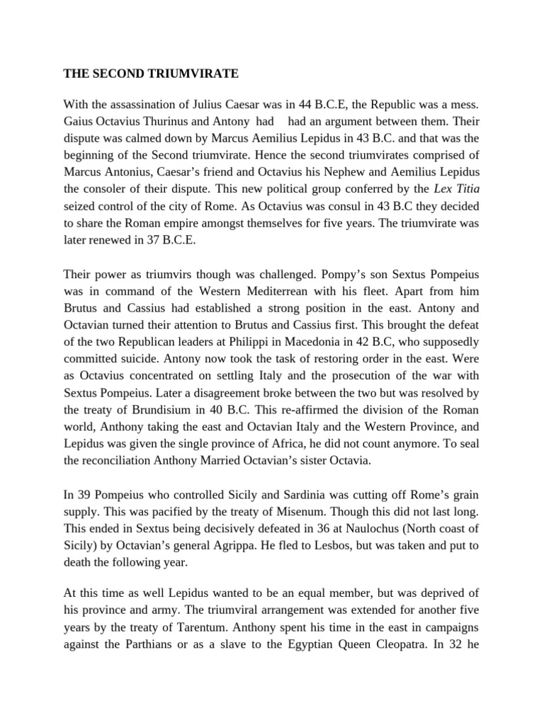 The Second Triumvirate | PDF | Augustus | Mark Antony