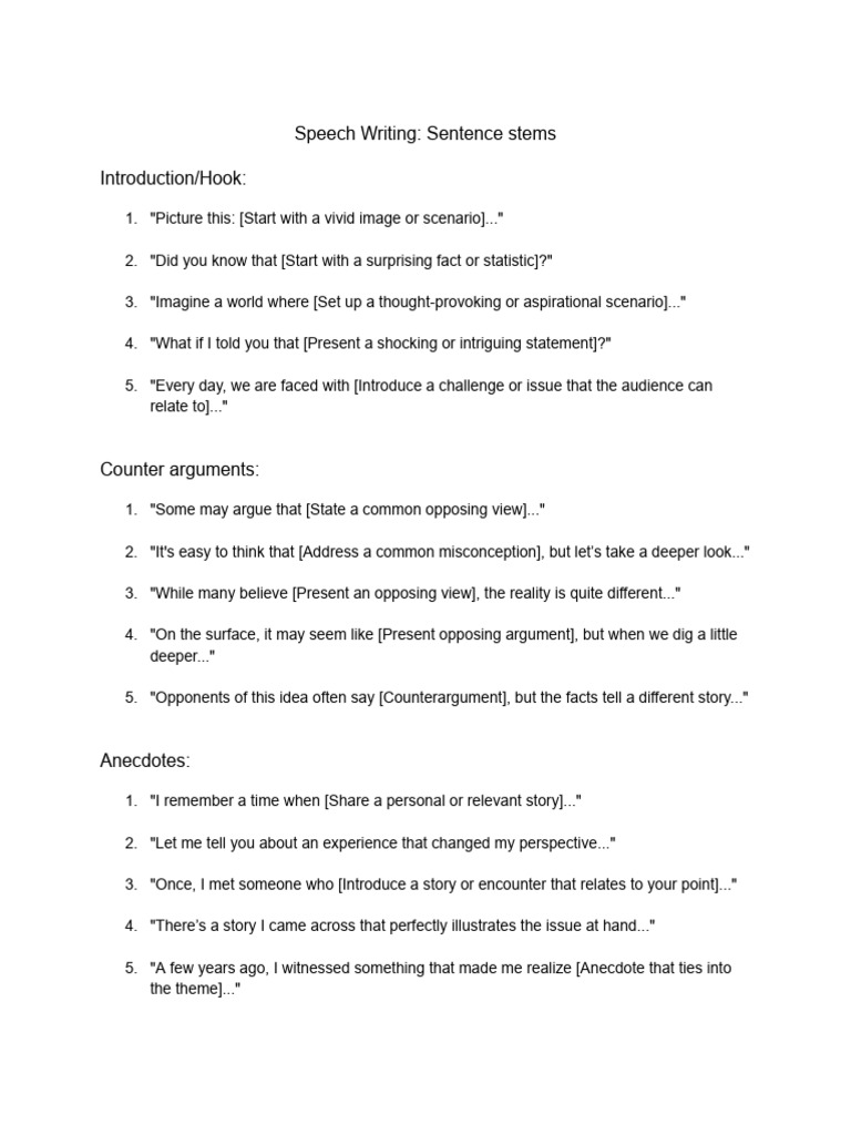 Speech Writing - Sentence Stems | PDF | Semantics | Human Communication