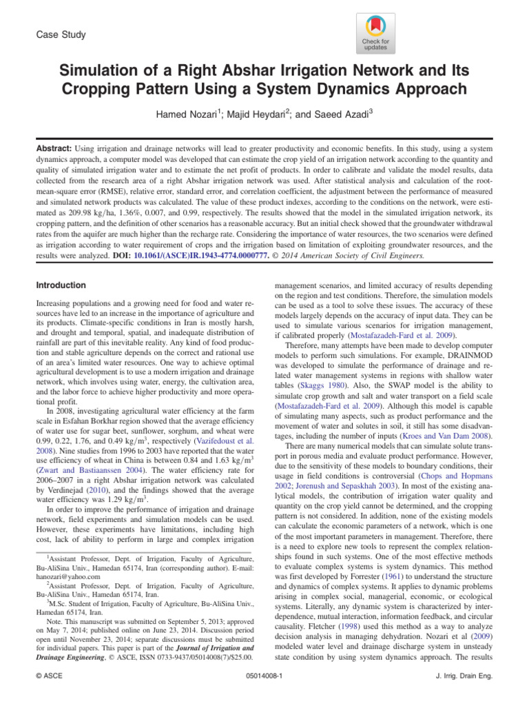 Nozari Et Al 2014 Simulation of A Right Abshar Irrigation Network and ...