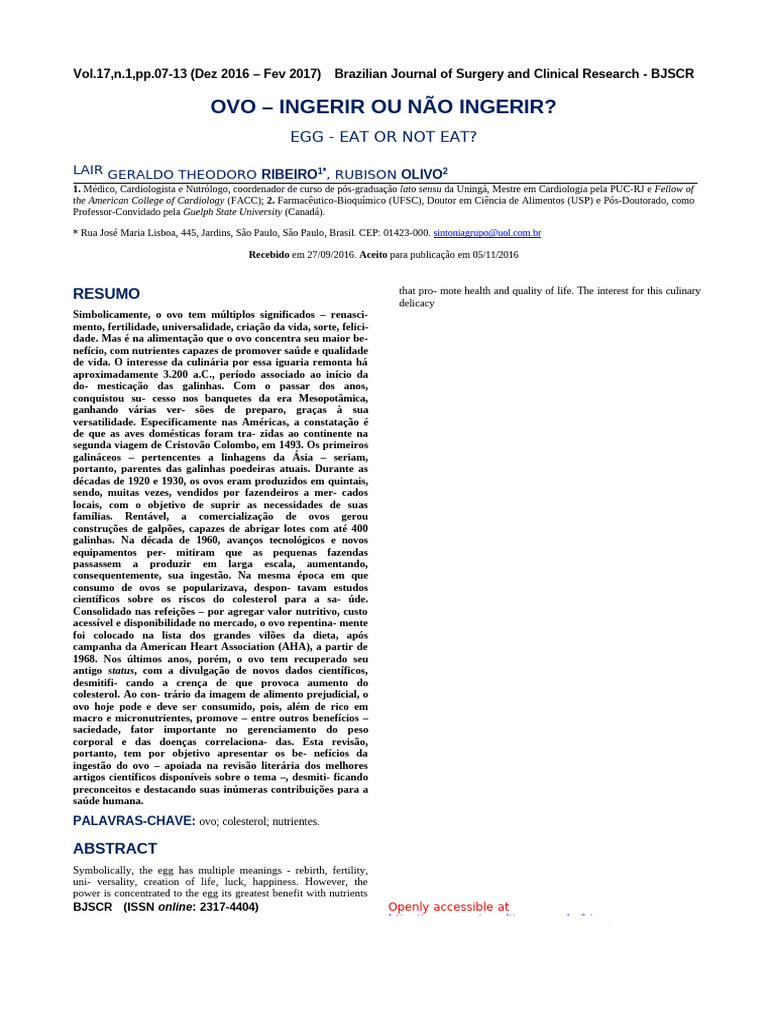 Publicacao - OVO - INGERIR OU NÃO INGERIR | PDF | Endotélio | Diabetes