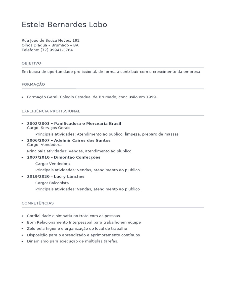 Modelo de Curriculum Preenchido | PDF