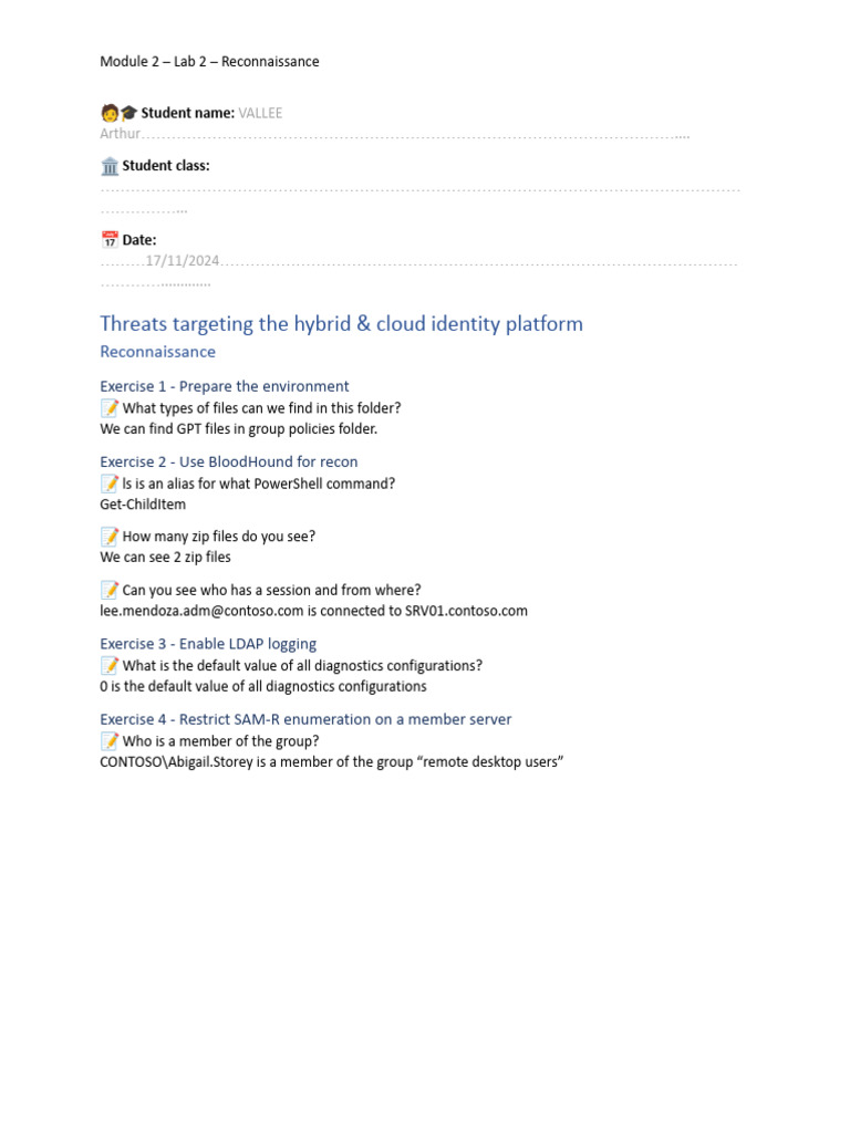 ING - Hybrid Identity - Lab2 - Answer Sheet - VALLEE Arthur | PDF