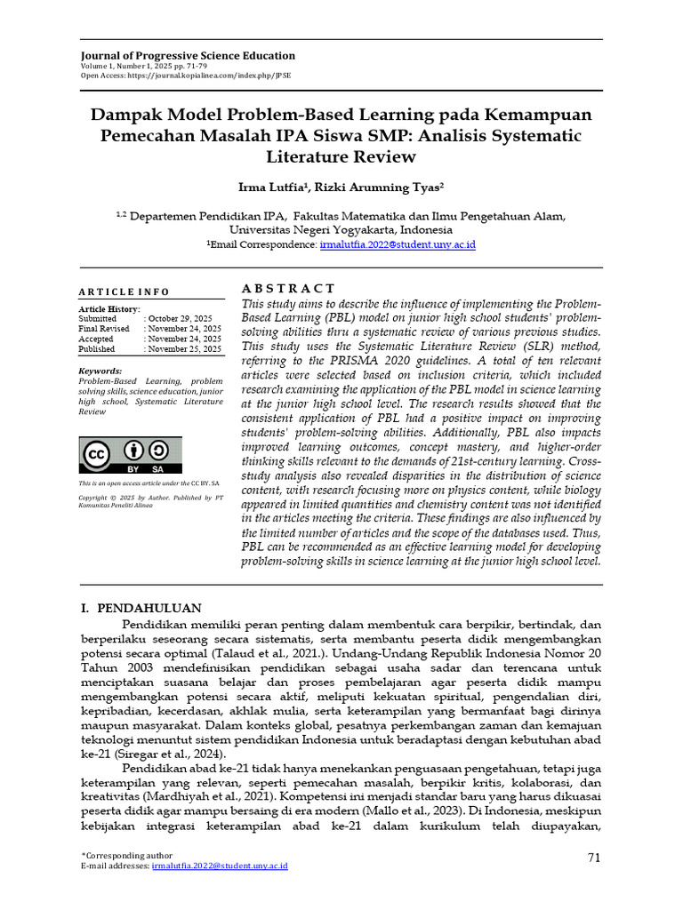 2025 - 11 - JPSE - Dampak Model Problem-Based Learning Pada Kemampuan ...