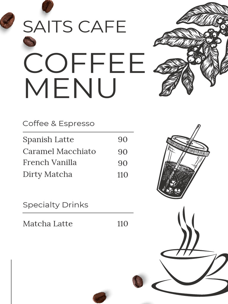 Black and White Simple Coffee Menu Doubled Sided Poster | PDF
