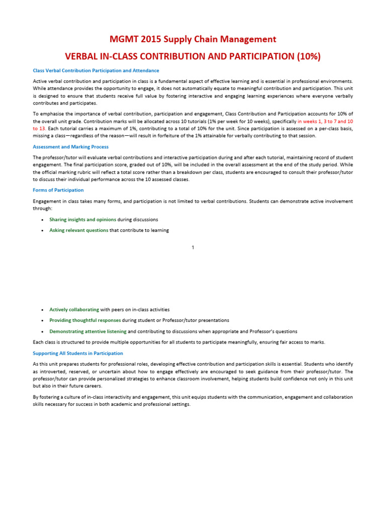 Assessment 3 Class Contribution and Participation | PDF | Behavior ...