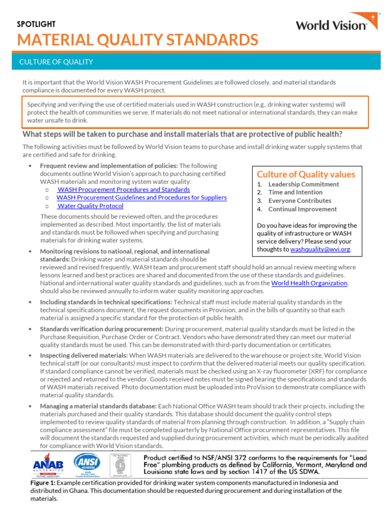 2 COQ Spotlight Material Quality Standards | PDF | Specification ...