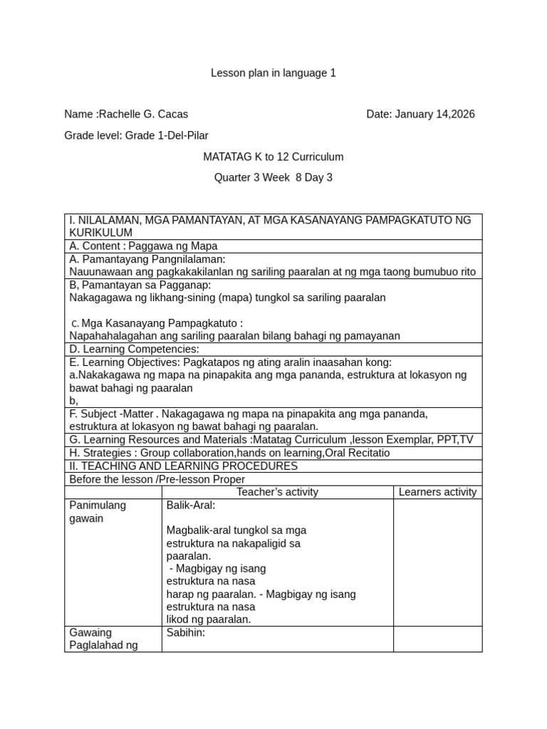 Lesson Plan in Language q1 Day 3 | PDF