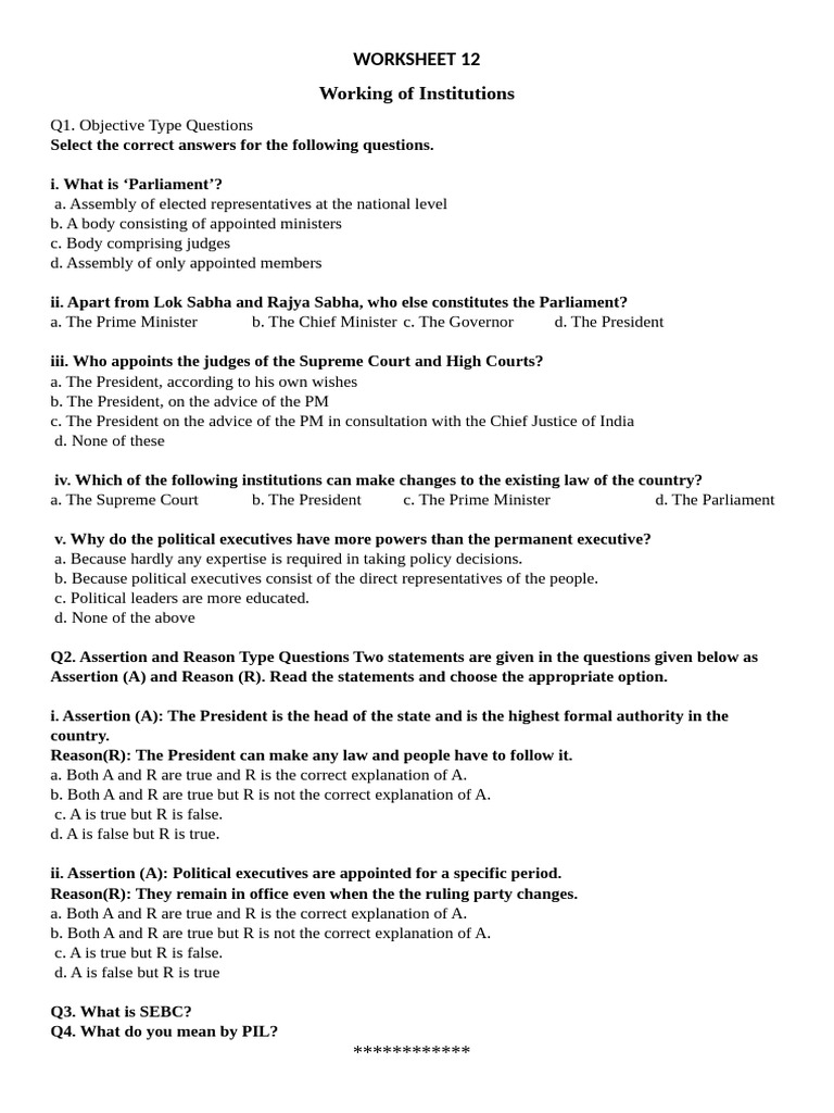 Worksheet 12 Civics Class Ix | PDF