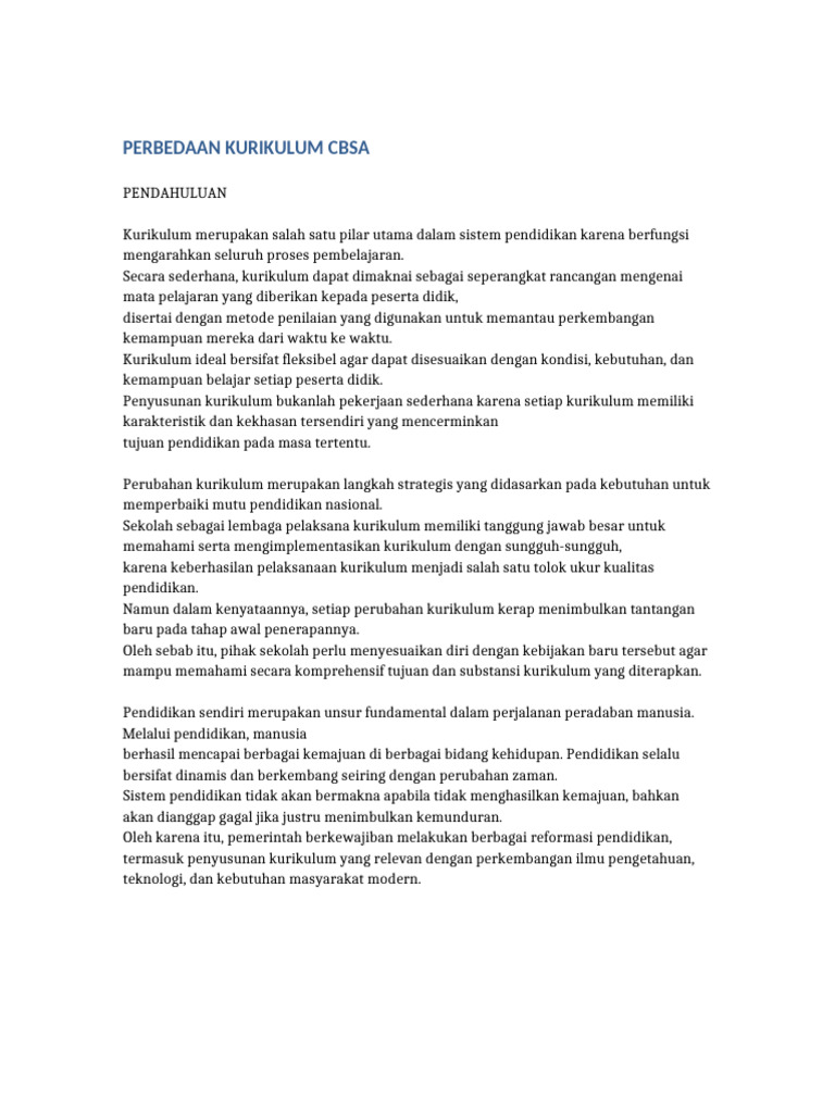 Perbedaan Kurikulum Cbsa Parafrase | PDF