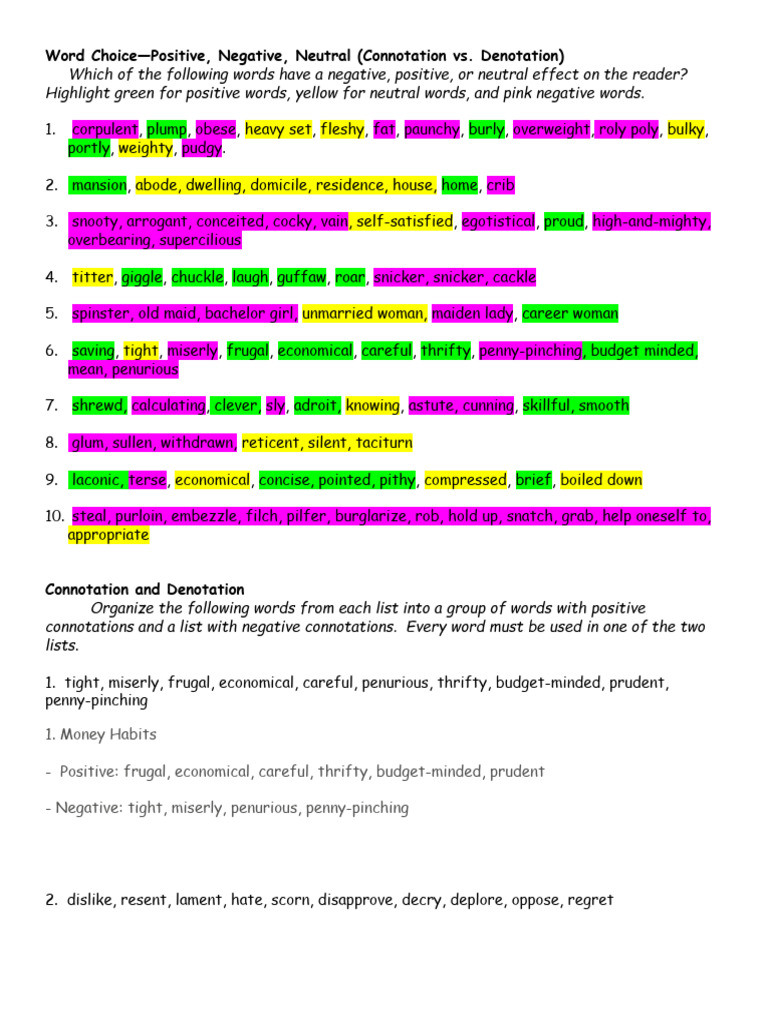 Shades of Meaning (Connotation - Denotation) | PDF