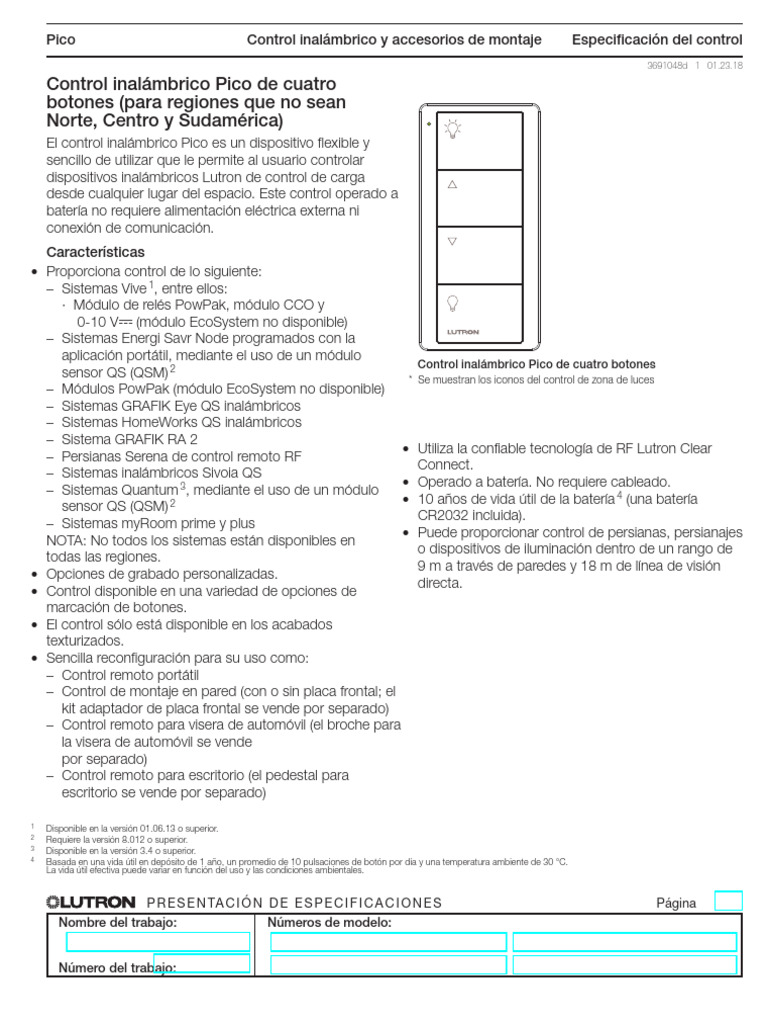 4B - Control Inalámbrico y Accesorios de Montaje - 3691048 - SPA | PDF ...