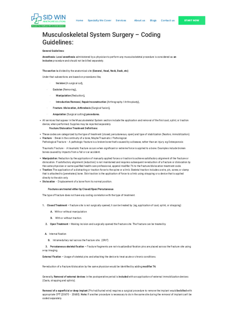 Sidwinhealthcare Com Musculoskeletal System Surgery Coding Guidelines ...