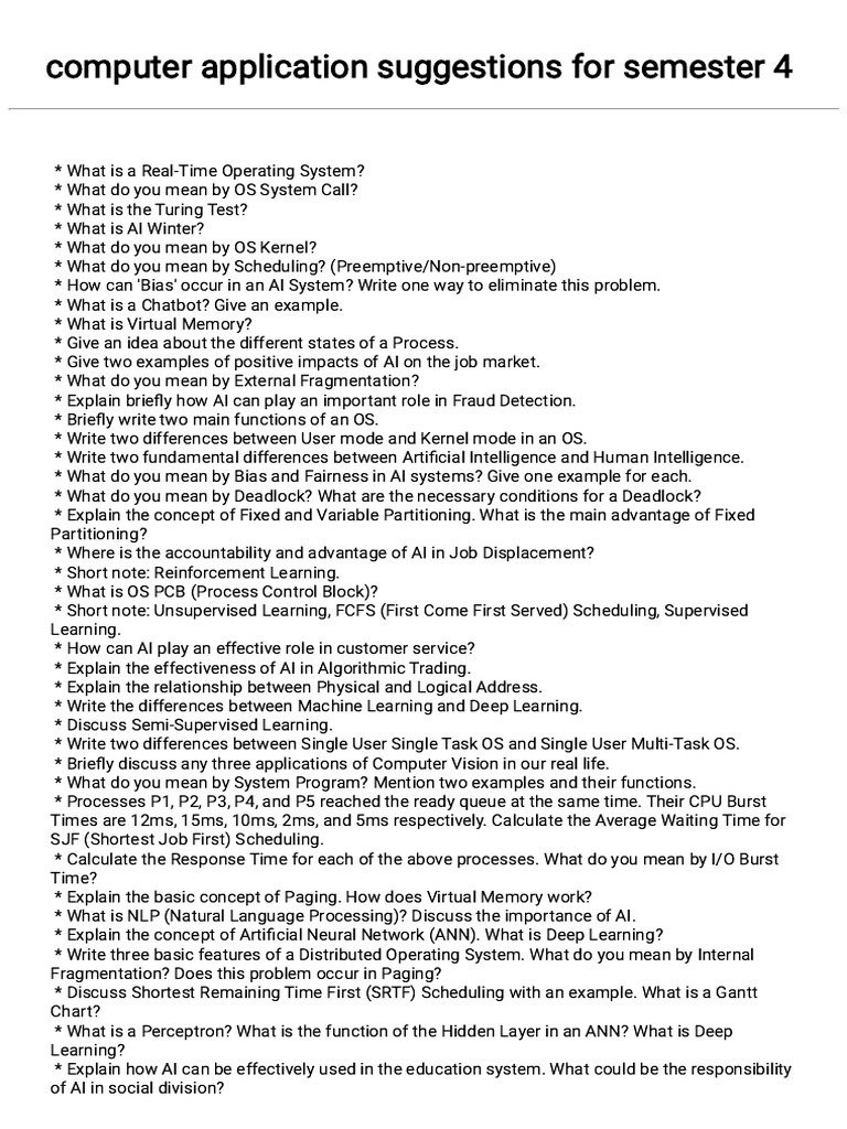 Computer Application Suggestions For Semester 4 | PDF | Artificial ...