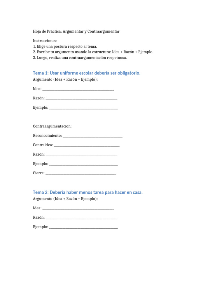 Hoja de Practica para Argumentacion | PDF | Aprendizaje | Cognición